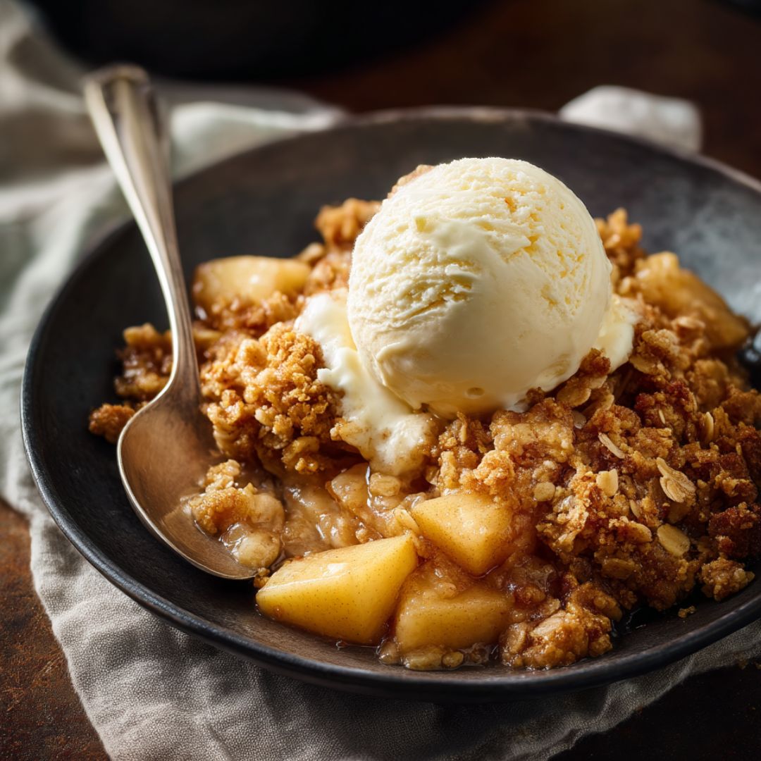 Apfel Crumble mit Vanilleeis – Warm, Knusprig & Himmlisch mit jeder ...